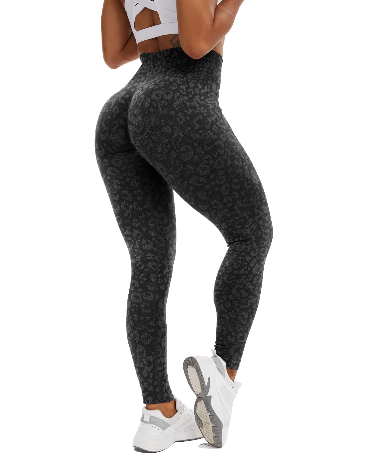 CFR High Waist Scrunch Butt Leggings for Women Workout Seamless Ruched Booty Yoga Pants Dot Contouring Grey XL