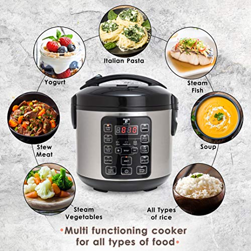 Moss & Stone Electric Multicooker Digital Rice Cooker Small 4-8 Cup 10 Pre-Programmed Settings Brown & White Rice / Food Steamer, Slow Cooker Electric Cooker With Steamer For Vegetables, Nonstick Pot Stainless Steel Rice Cooker