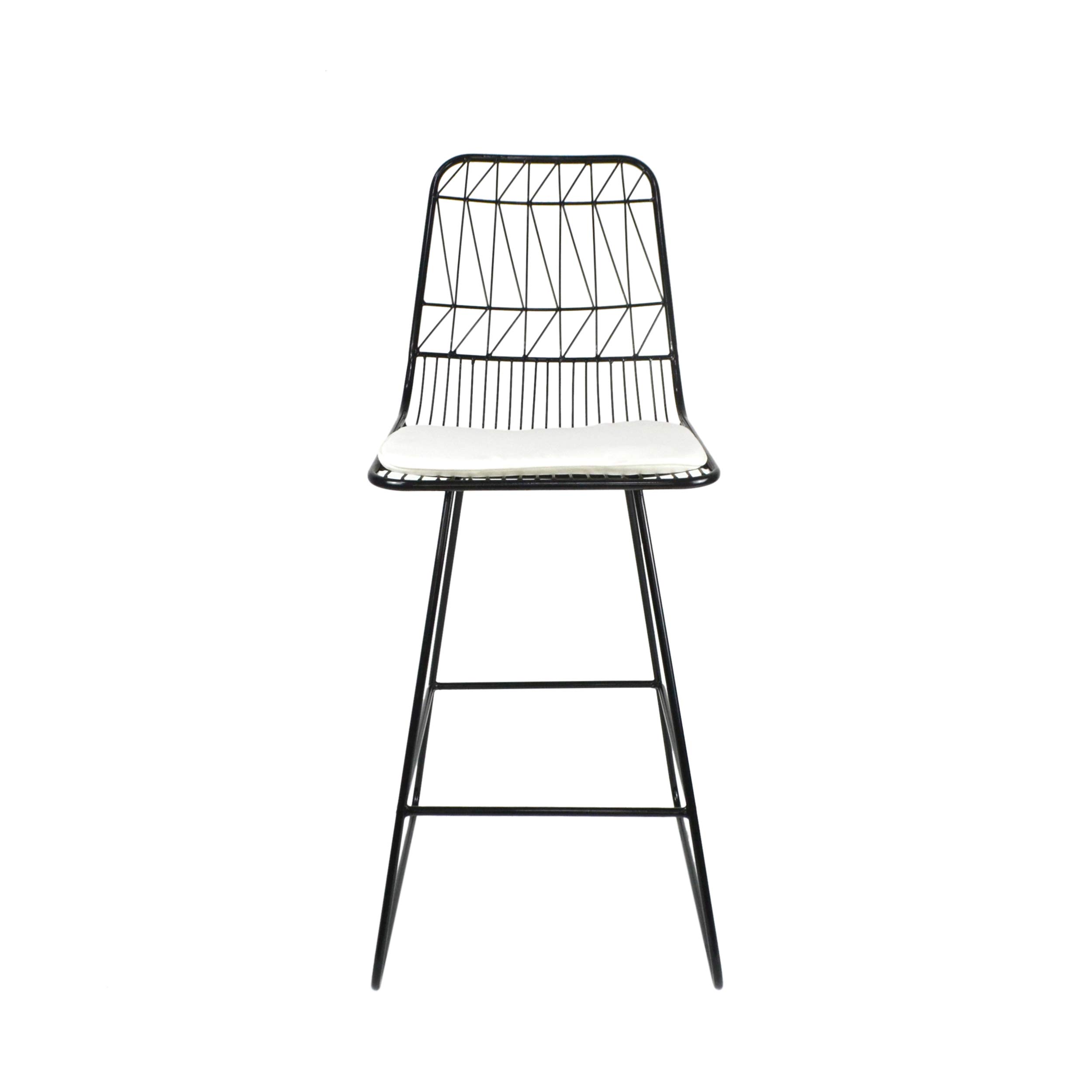 GDFStudio Outdoor Counter Stools, 26" Seats, Modern, Geometric, Black Iron Frames with Ivory Cushion (Set of 4)