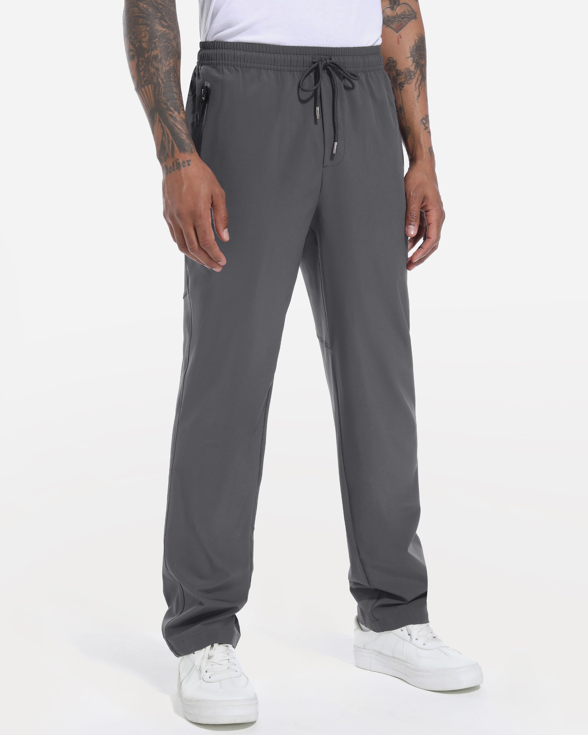 BIYLACLESEN Men Sweatpants for Mens Joggers with Pockets Men Athletic Track Workout Sweat Pants Men Summer Lightweight Quick Dry Pants Dark Grey 36