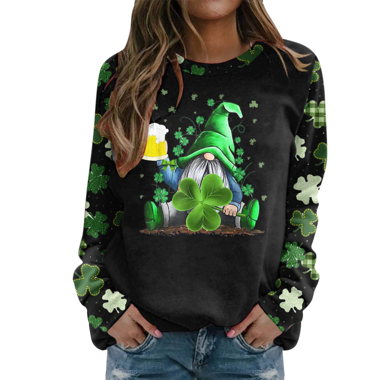 CGGMVCG Womens St Patricks Day Sweatshirt Top Long Cute Printed Sleeve Round Comfortable St Patricks Day Tops for Women, Z03 White, XL