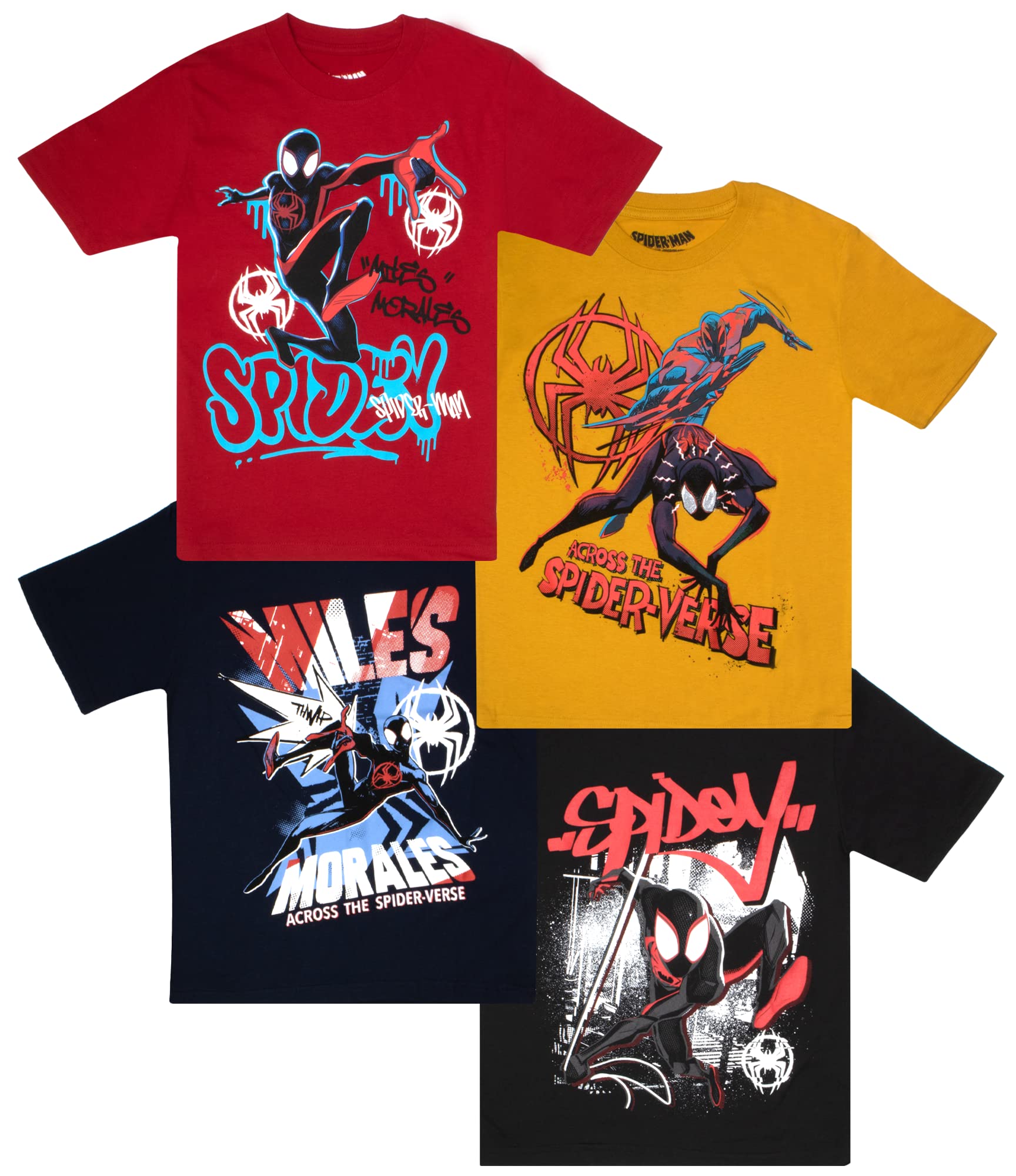 Marvel Spiderman Graphics Boys 4-Piece Set, 4-Pack Short Sleeve T-Shirt Bundle Set for Kids and Toddlers (Black/Red/Yellow/Blue, Size 8)