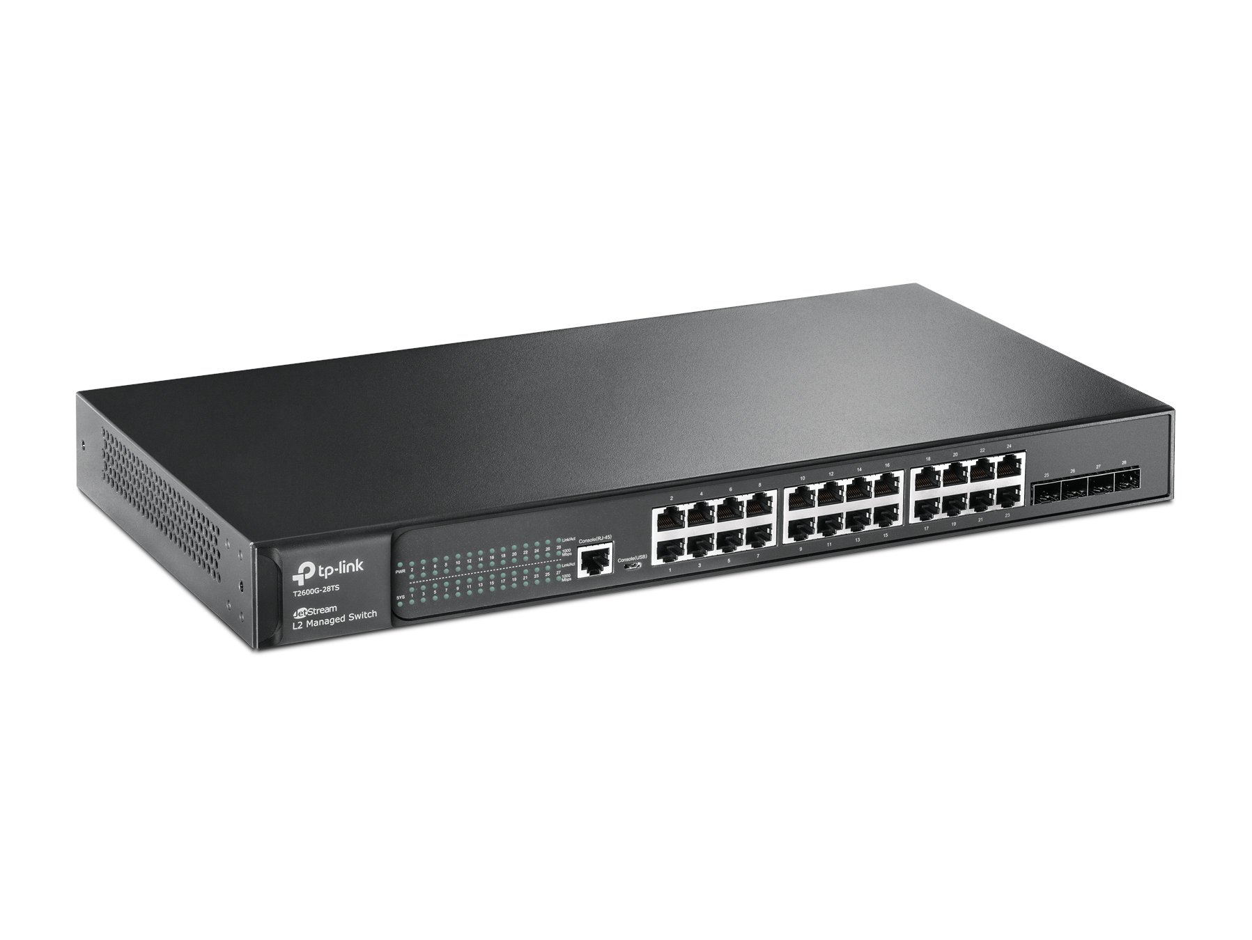 TP-Link 24 Port Gigabit Switch | L2 Managed w/Console Port | 4 SFP Slots | Limited Lifetime Protection | Support L2/L3/L4 QoS, IGMP and Link Aggregation | IPv6 and Static Routing (T2600G-28TS)