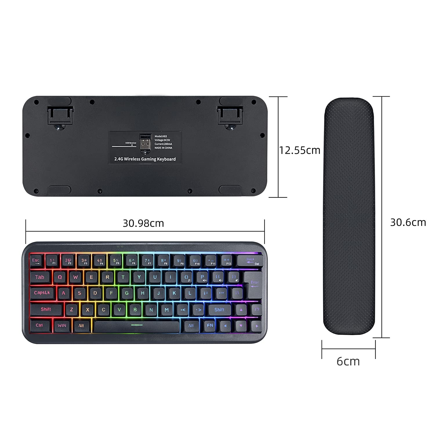 Wireless Gaming Keyboard, Rechargeable 2000mAh 2.4G LED Backlit Wireless Keyboard, Ergonomic Keyboard with Mechanical Sensory Keys, for PC PS4 Xbox One Mac, Teclado Gamer (Black)