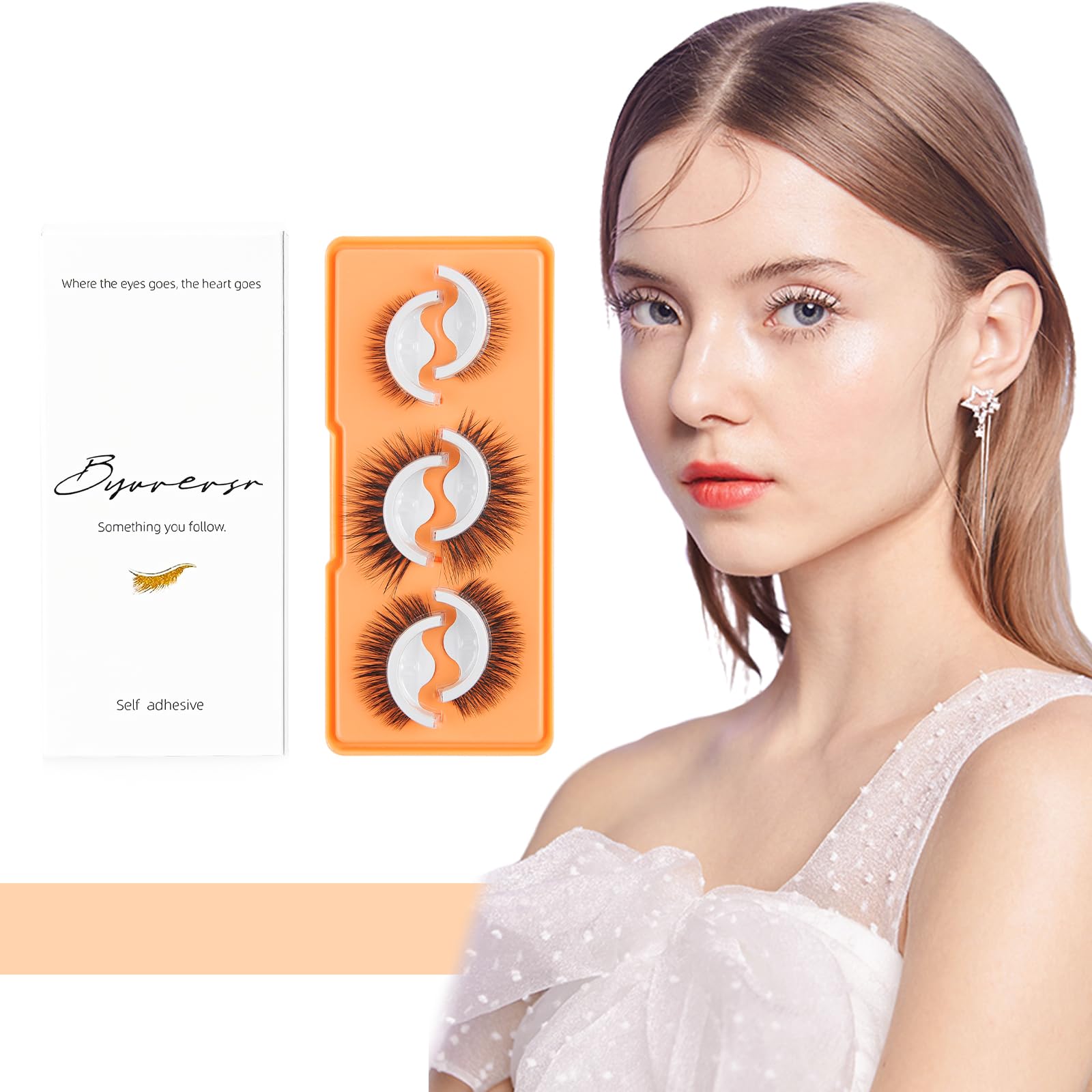 BYUVEVSR Self Adhesive Eyelashes 3 Pairs Glueless Lashes Natural Look Fluffy Mink Lash 8mm 10mm 12mm Self Sticking Eye Lashes 3D Mink Reusable NO Glue Adhesive Lashes