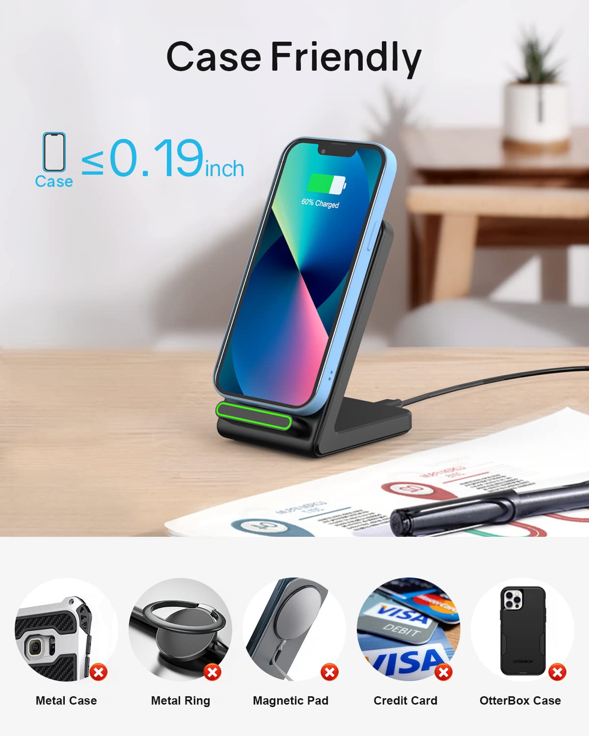 CIYOYO Wireless Charger, 15W Fast Wireless Charging Stand, Wireless Charging Station for iPhone 15 14 13 12 11 Pro Max Plus XS XR X 8 [Adapter Included]