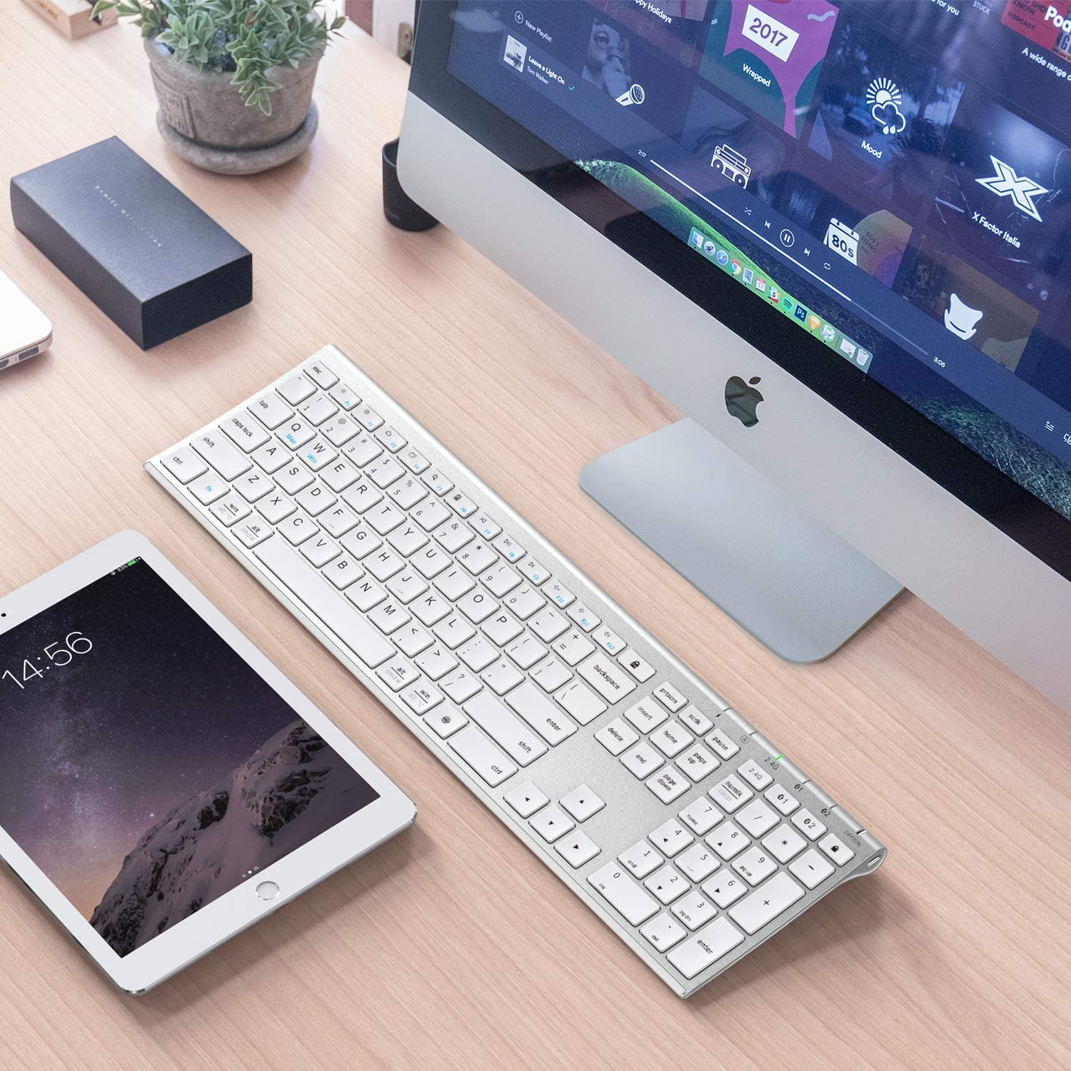 Bluetooth Keyboard, iClever DK03 Wireless Keyboard Multi-Device Keyboard, Dual Mode (Bluetooth 4.2 + 2.4G) Ultra-Slim Full-Size Keyboard for Mac, iPad, Apple, Android, Windows, Connect Up To 3 Devices