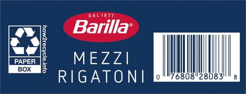 Barilla Mezzi Rigatoni Pasta, 16 oz. Box - Non-GMO Pasta Made with Durum Wheat Semolina - Kosher Certified Pasta