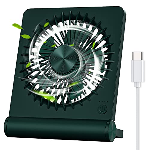 Bizzib Portable Fan, Mini USB Desk Fan 3-Speed Adjustable Desk Cooling Fan, Rotation Strong Wind, Hand Held Hanging Desk Quiet Personal Fan for Camping Home Desktop Office Indoor Table Outdoors-Green