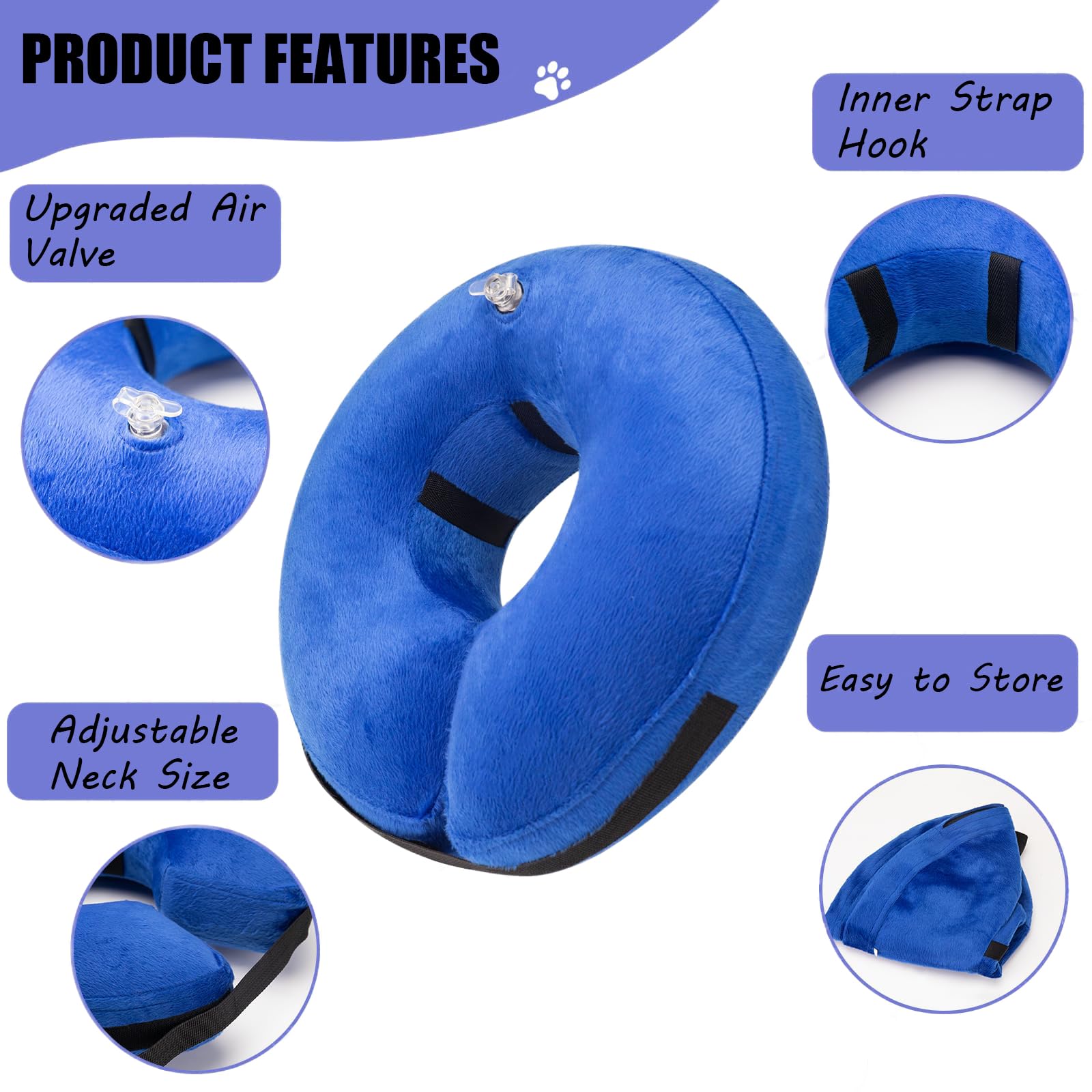 Dog Cone Collar, Inflatable Dog Cone Soft Protective Dog Cone Collar After Surgery Alternative E Collar Cone for Dogs and Cats Blue L (15-19") 