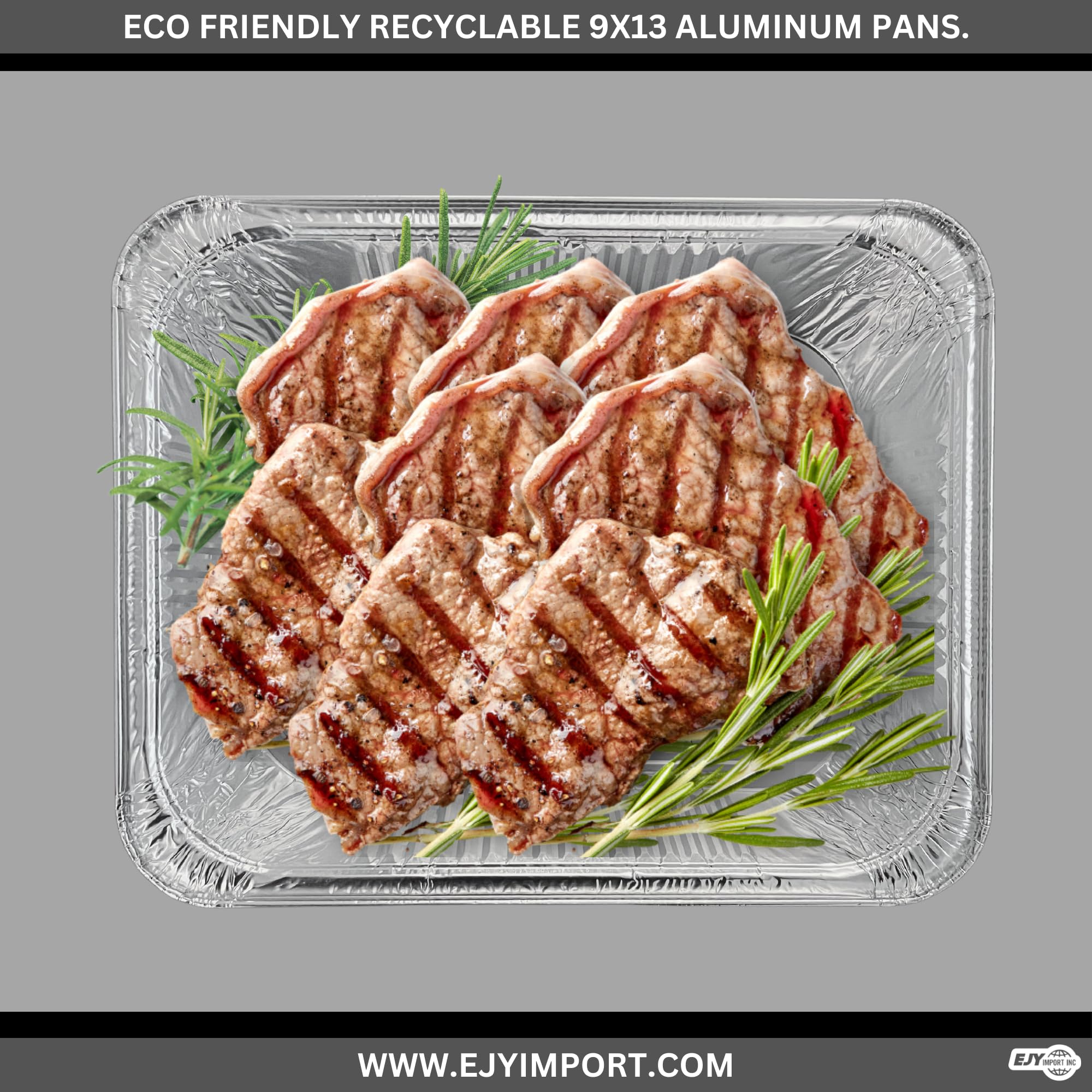 EJY IMPORT Aluminum Pans Half Size, 9x13, Heavy Duty Disposable Foil Pans For Baking, Chafing & Roasting, Deep Tin Foil Bakeware, Food Prepping, Steam Table Tray. (10 Pack, With Lids)
