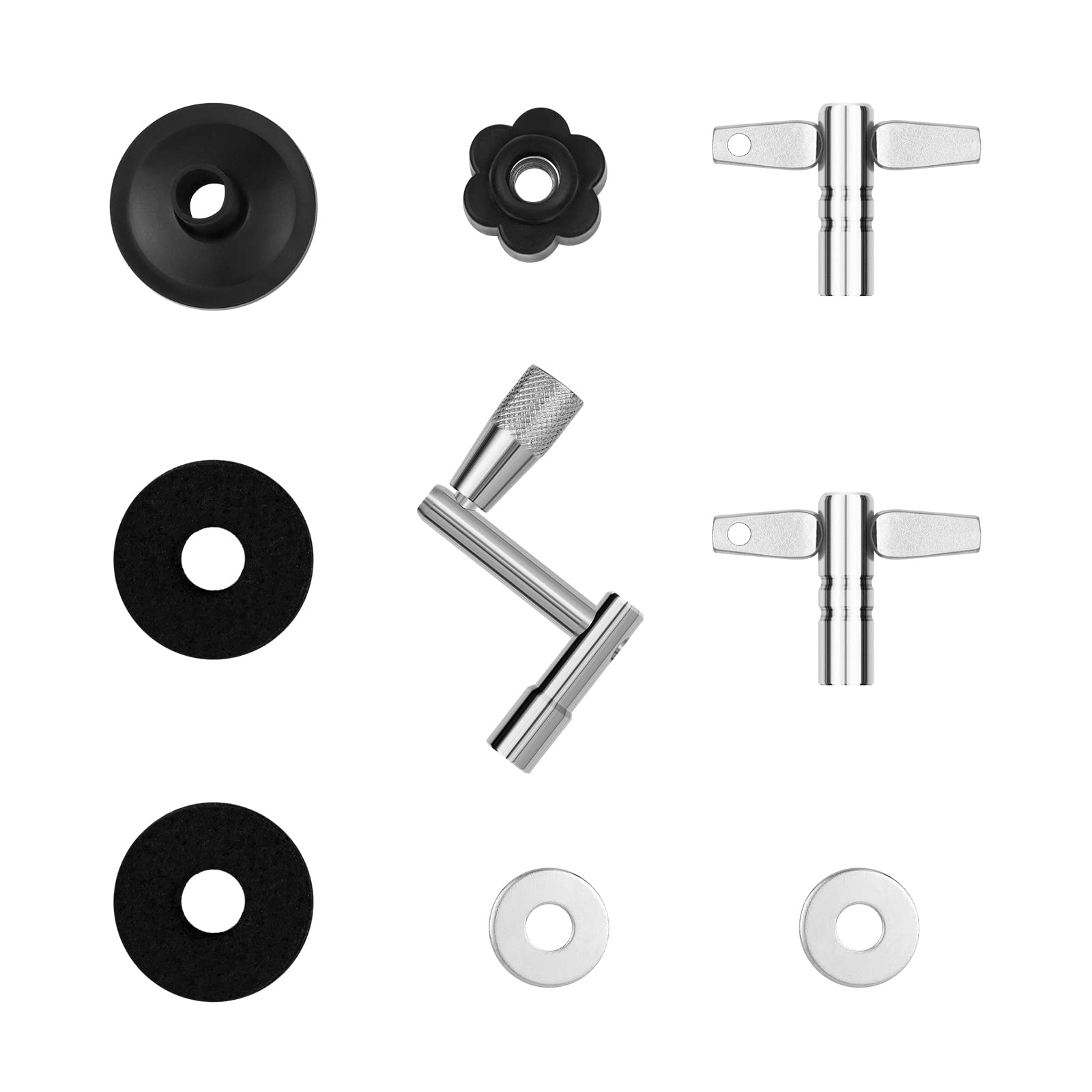 CHACHAZO Drum Key 3-Pack Drum Tuning Keys with 6PCS Cymbal Replacement Accessories Include Nut, Washer, Cymbal Sleeve & Drum Tuner Keys(Chrome-Plated Steel)