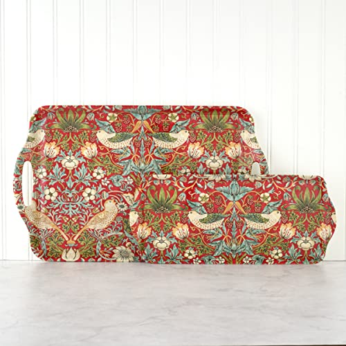 Pimpernel Morris & Co Strawberry Thief Red Collection Sandwich Tray | Serving Platter | Crudité and Appetizer Tray for Indoor and Outdoor use, Made of Melamine, Measures 15.1" x 6.5", Dishwasher Safe
