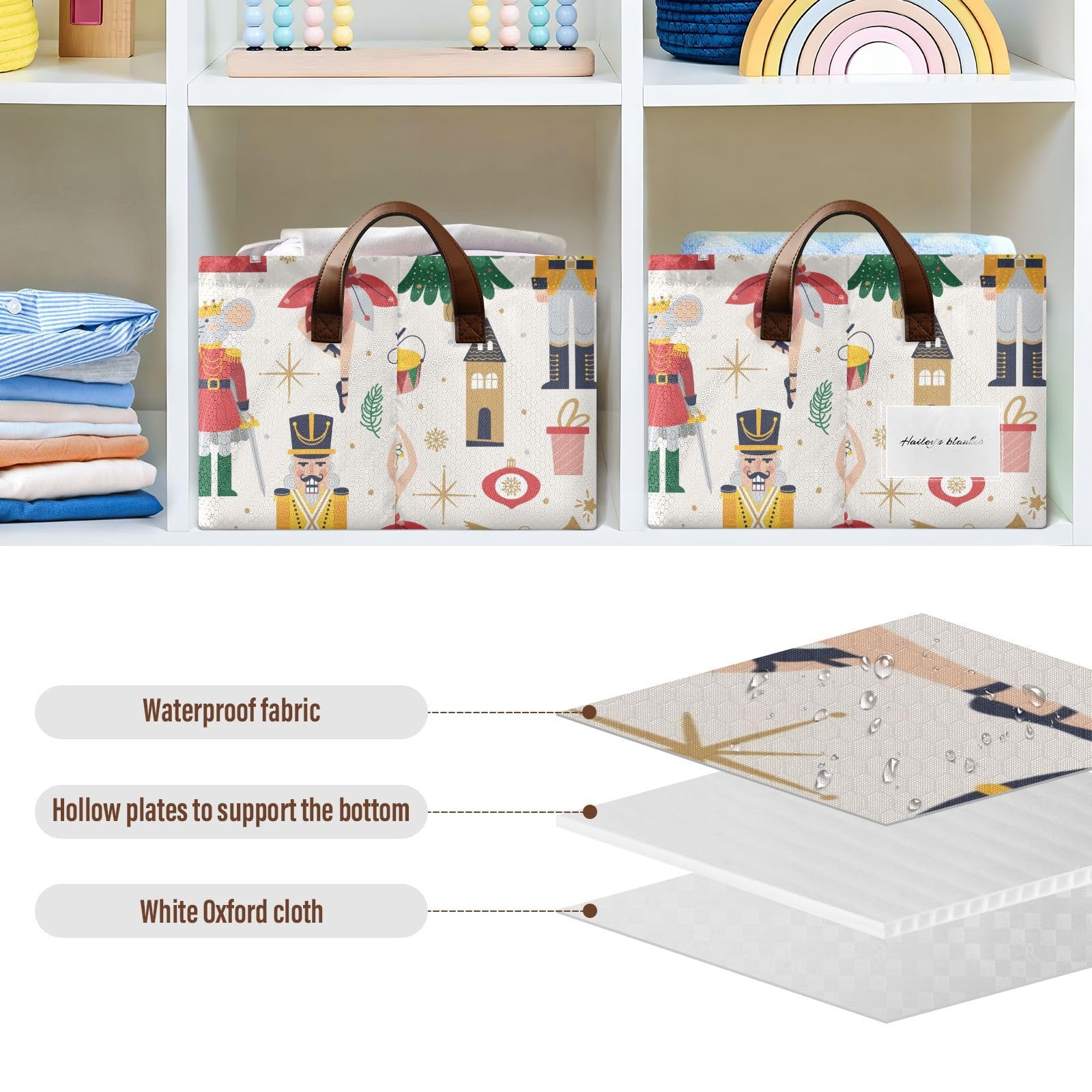 Exnundod Collapsible Storage Bin Merry Christmas Nutcracker Organizer Storage Shelf Basket New Year Storage Boxes with Handles for Closet Blanket Toys Home Dorm Office