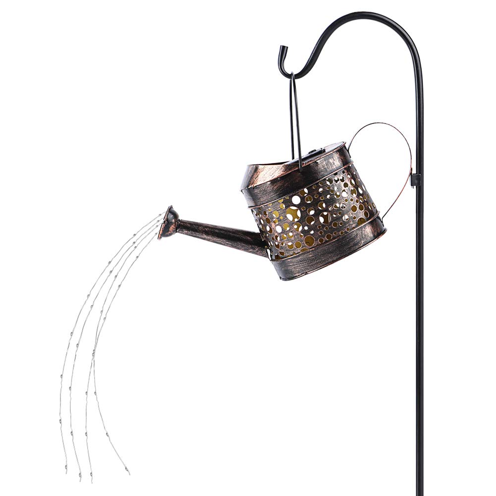 WEAQALDBownew Garden Decor Solar Lights Outdoor Metal Decorative Stake Waterproof for Garden Patio Lawn Porch Walkway Pathway and Yard with Watering Can Shape Lantern