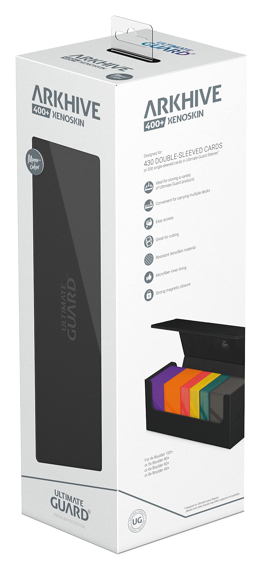 Ultimate Guard Arkhive 400+, Deck Case for 400 Double-Sleeved TCG Cards, Black, Compatible with Boulders, Magnetic Closure & Microfiber Inner Lining