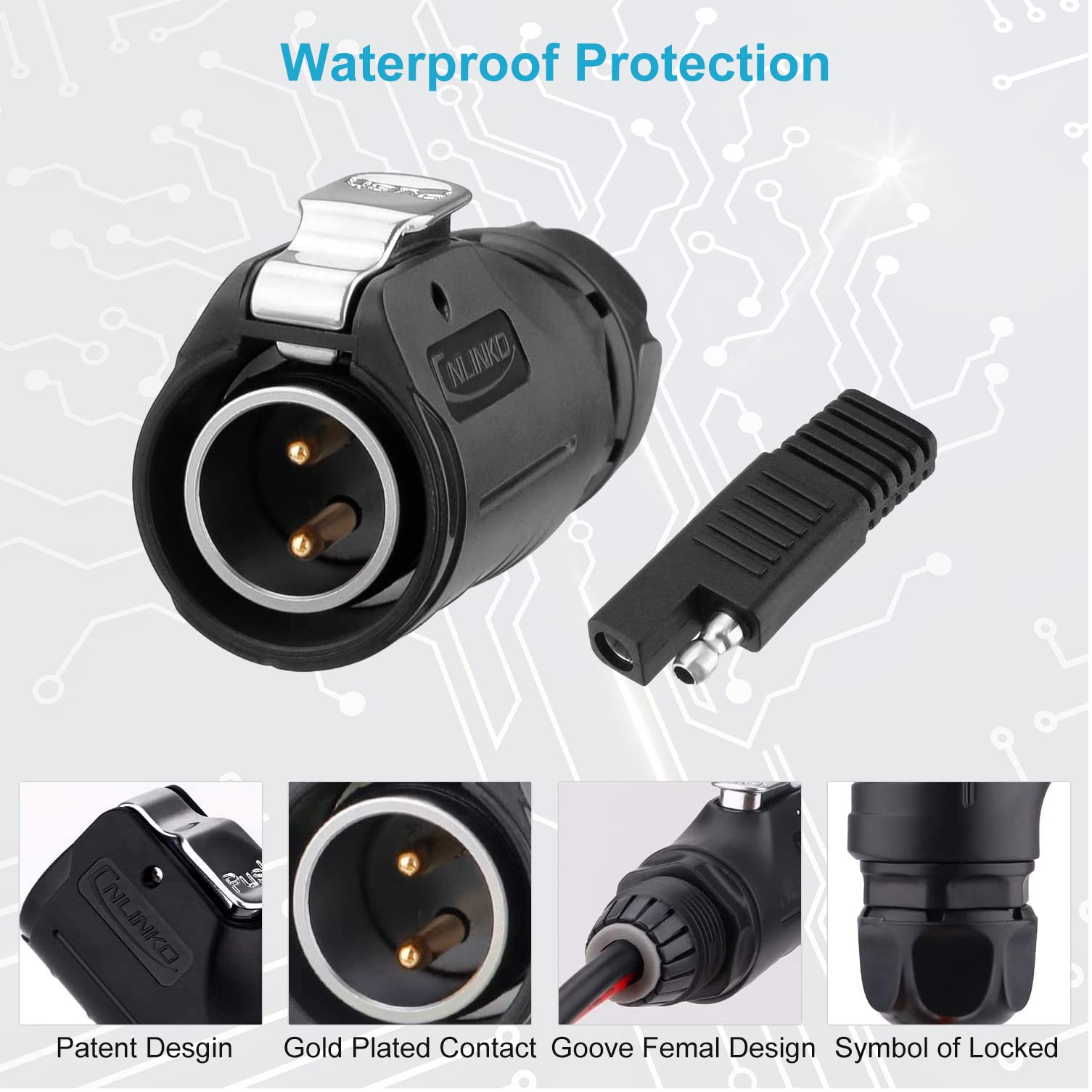 Cllena 2 Pin Power Industrial Circular LP-20 Connector to SAE Adapter Cable 10AWG Furion Solar Plug to SAE Connector for Solar Panel Suitcase Forrest River RV Ports