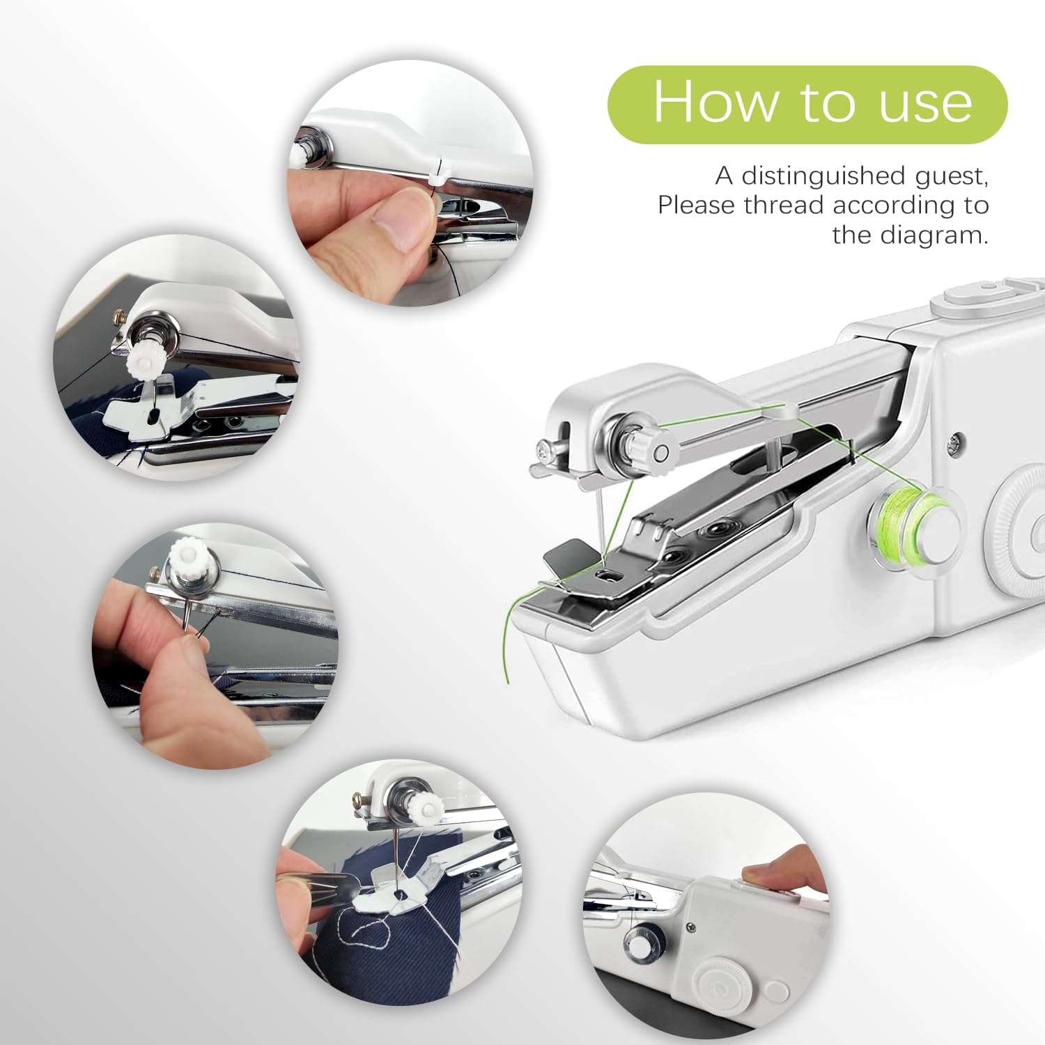 Handheld Sewing Machine, Mini Portable Electric Sewing Machine for Adult, Easy to Use and Fast Stitch Suitable for Clothes,small handheld,Fabrics, DIY Home Travel,White,