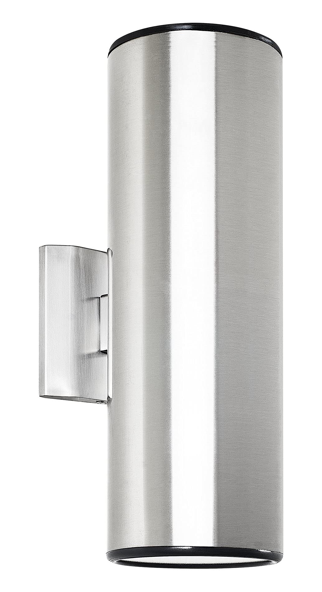 Kira Home Enzo 15" 2-Light Modern Industrial Outdoor Porch Light, Waterproof Metal Cylinder Wall Sconce, for Courtyard, Entryway, Garage, Indoor/Outdoor Use, Brushed Nickel Finish