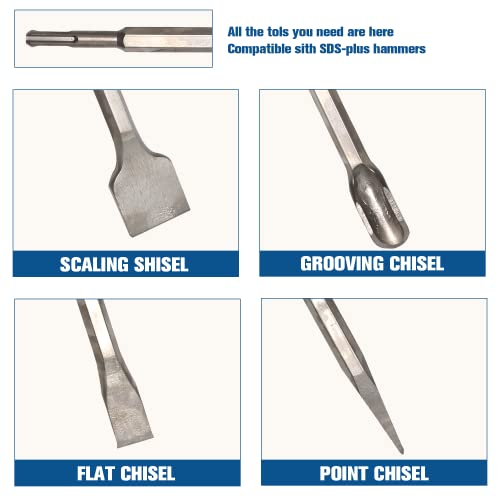 DEHUIWI 17Pcs SDS Plus Rotary Hammer Drill Bits and Chisel Set, Carbide-Tipped Shank Connection Concrete Masonry Hole Tool Including Rotary Drill Bits