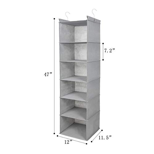 MAX Houser 6 Tier Shelf Hanging Closet Organizer, Closet Hanging Shelf with 2 Sturdy Hooks for Storage, Foldable,Black and Light Grey