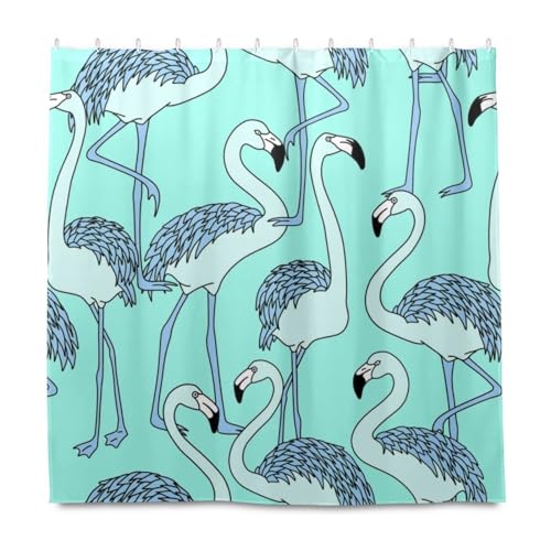BLuevi Flamingo Shower Curtain for Bathroom Waterproof Fabric with Hooks 72x72 Inch