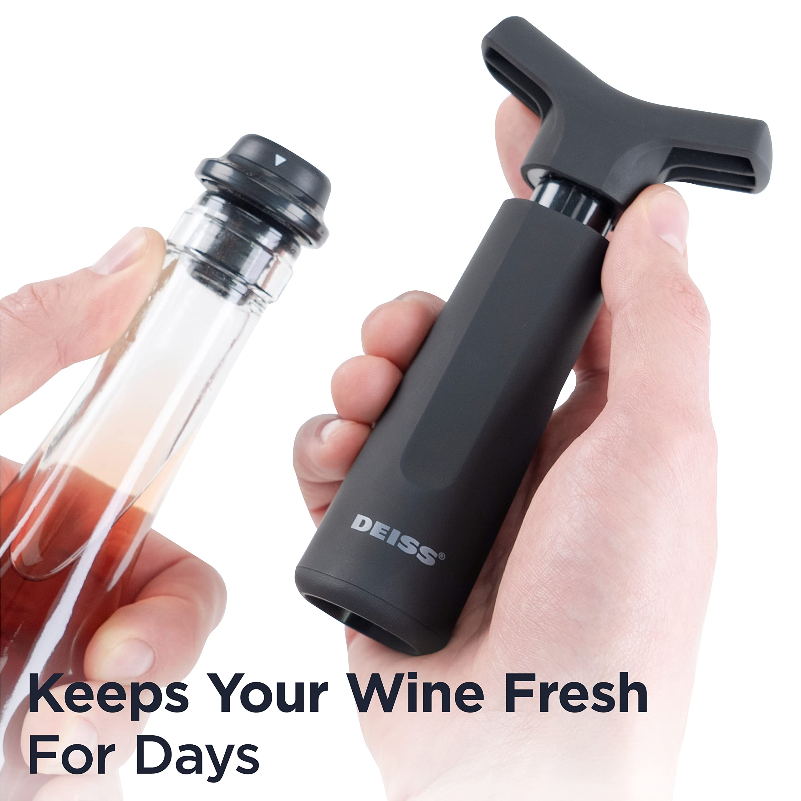Deiss PRO Vacuum Pump Wine Saver with 3 x Wine Bottle Stopper β Silicone Wine Stoppers for Wine Bottles with Date Markers - Wine Stopper to Keep Your Wine Fresh β Stops Oxidation of Wine