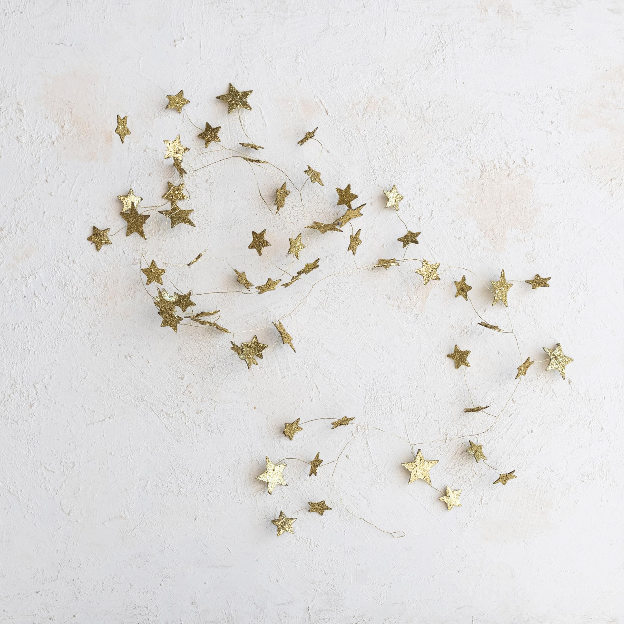 Creative Co-Op Decorative Glitter Paper Star Garland, Gold Color