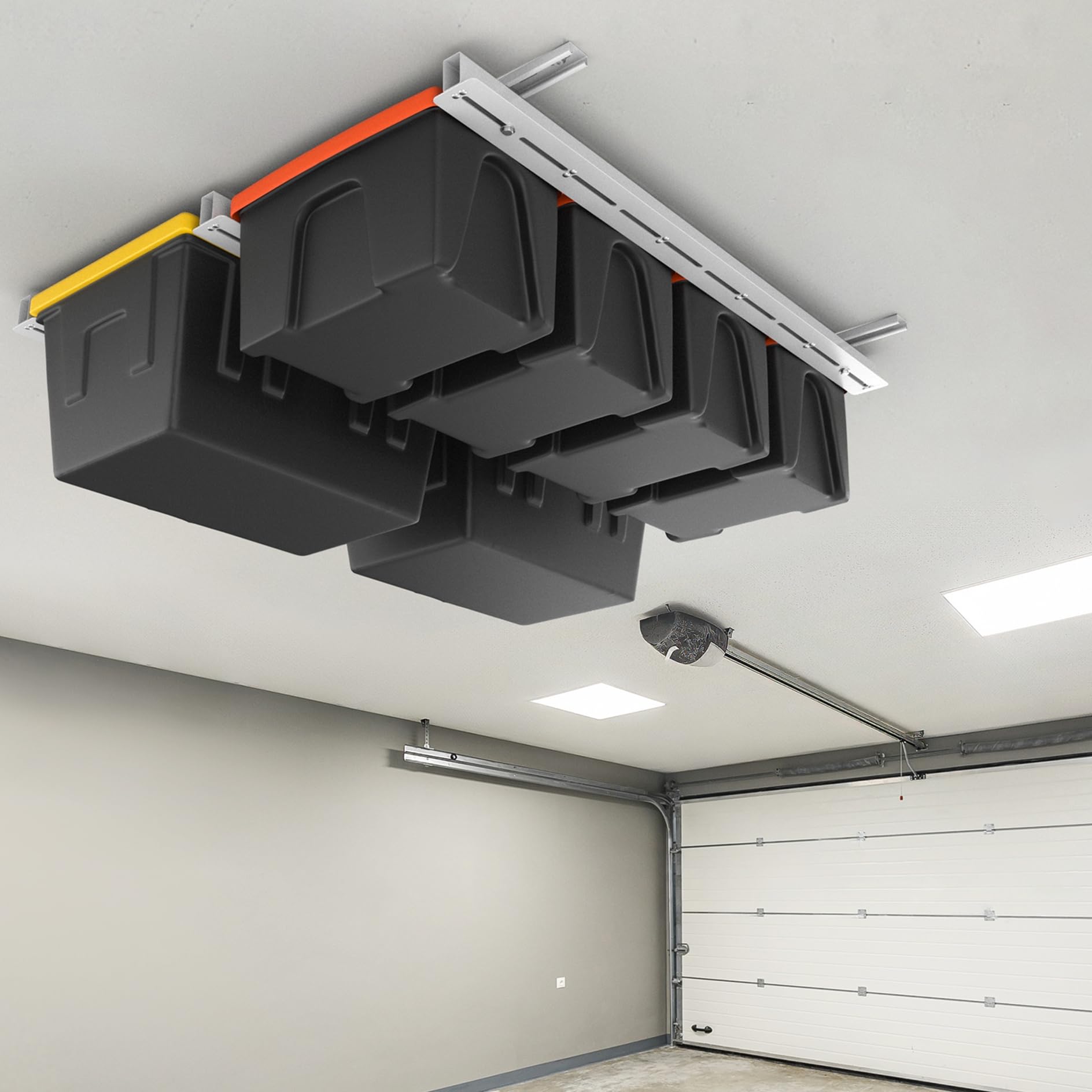 TORACK Garage Ceiling Bin Storage Rack, Overhead Tote Storage Rail System Heavy Duty Adjustable Tote Slide Garage Storage System(Black, Bins are not included)