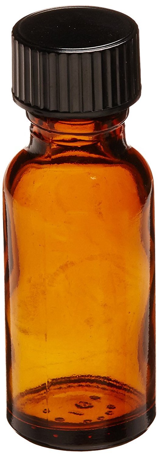 JG Finneran D0161-1/2 Amber Borosilicate Glass Standard Boston Round Bottle with Black Phenolic Closure, PE Cone Lined, 18-400mm Cap Size, 0.5oz Capacity (Pack of 24)