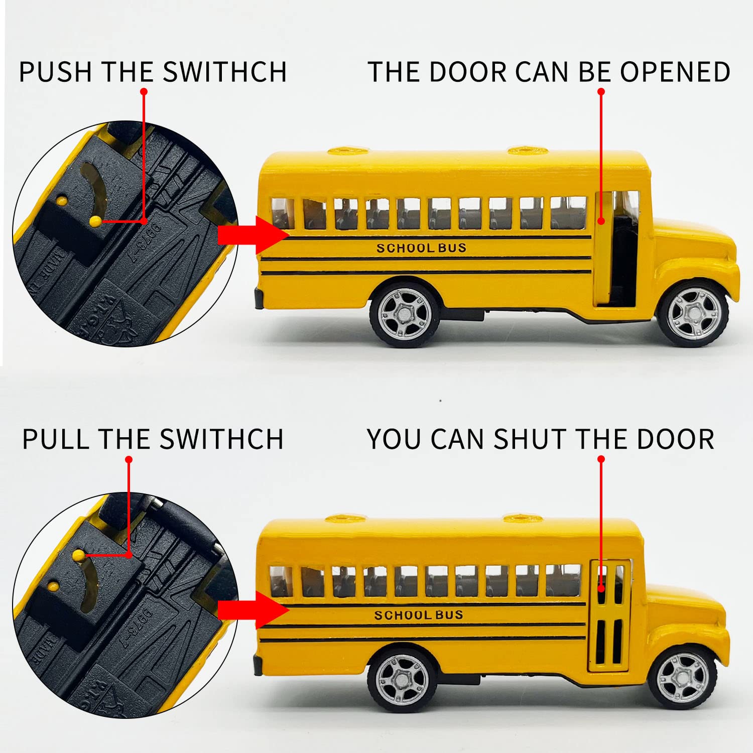 weilaga 5 Pack Die-cast Pull Back Vehicles,Mini Alloy Metal Models Car Toys,School Bus,Police Car with Openable Doors for Kids Boys Girls