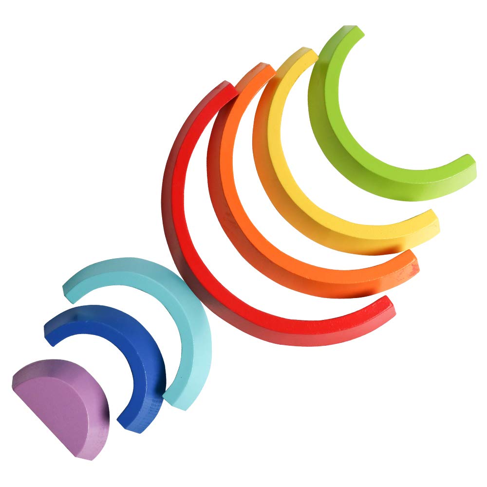 kizh Wooden Rainbow Stacker Nesting Puzzle Blocks Tunnel Stacking Game Building Blocks Color Shape Matching Jigsaw Educational Toys Puzzle for Kids Baby Toddlers Children