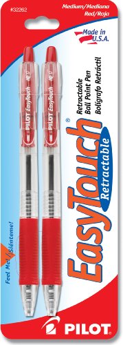 PILOT EasyTouch Refillable & Retractable Ballpoint Pens, Medium Point, Red Ink, 2-Pack (32262)