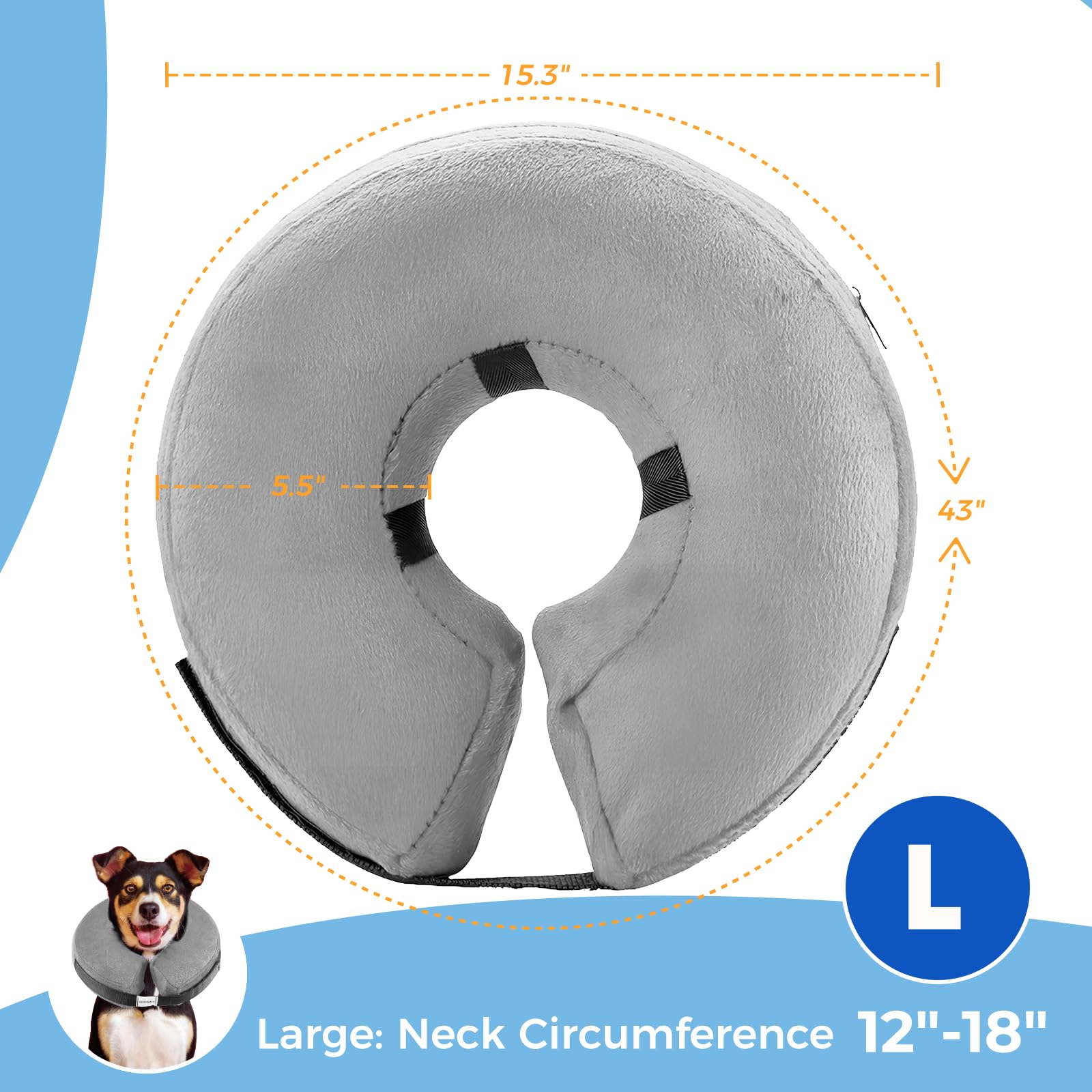 Dog Inflatable Cone Collar for Large Dogs,Grey