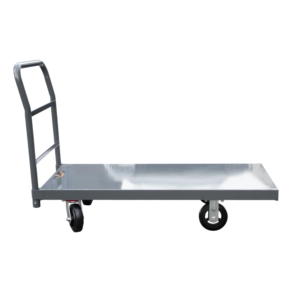 DMC-FPPS 48" L x 24" W Steel Platform Truck 2000 Lb. Loading Capacity Heavy Duty Flatbed Hand Truck Utility Push Cart with 6"x4" Rubber Casters