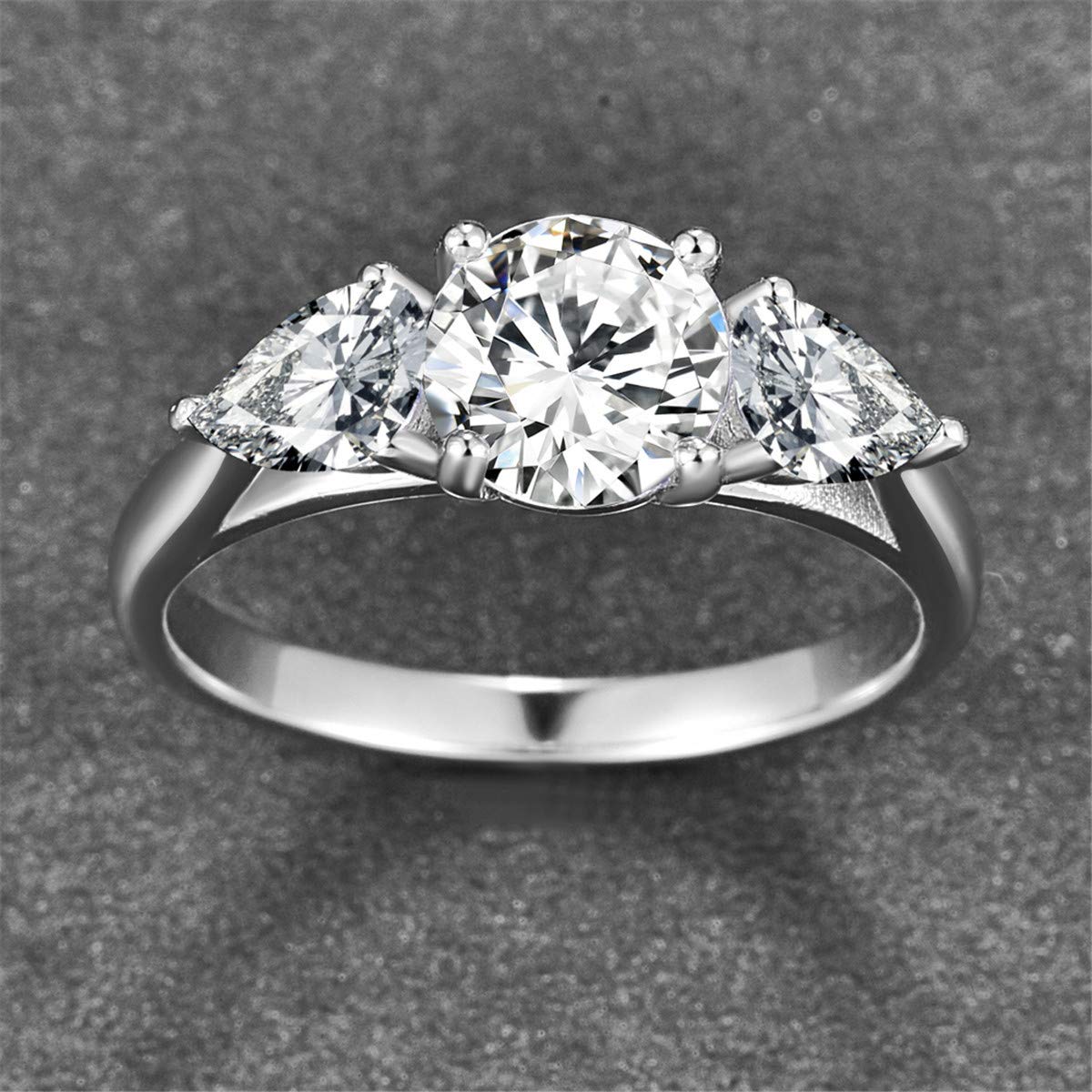 BONLAVIE 925 Sterling Silver Engagement Ring for Women Pear & Round Cut 3-Stone Ring AAA Cubic Zirconia Ring Promise Ring for Her Wedding Bands Size 7.5