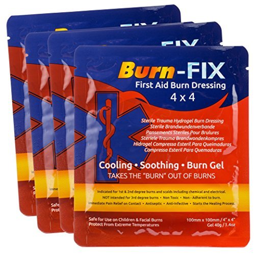 Burn-FIX 4 Pack - Hydrogel Burn Dressing, 4x4 Inches - Quick Comfort & Rapid Healing - Natural, Sterile First Aid for Burns, Cuts, Sunburns - Emergency First Aid Care.