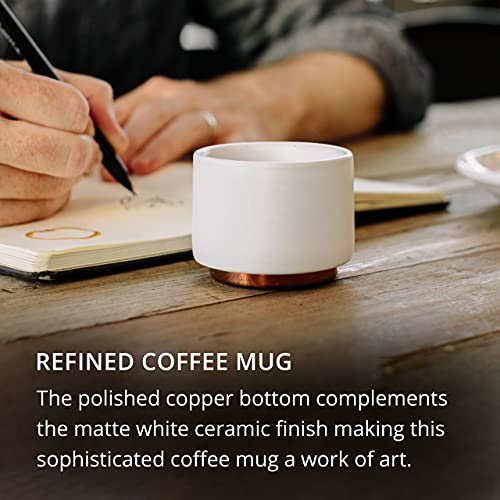 Fellow Monty Milk Art Espresso Cups - Small Double Wall Ceramic Demitasse, Matte White with Copper Base, 3 oz Cup (Set of 2)