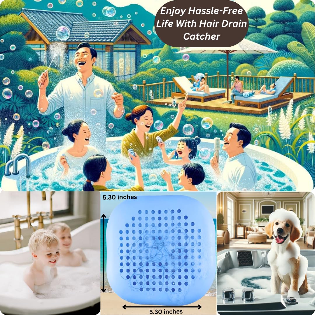 Elegaro Silicone Drain Hair Catcher with Suction Cup Hair Stopper for Shower Bathtub Kitchen Sink Pack of 2 Blue, Sky Blue
