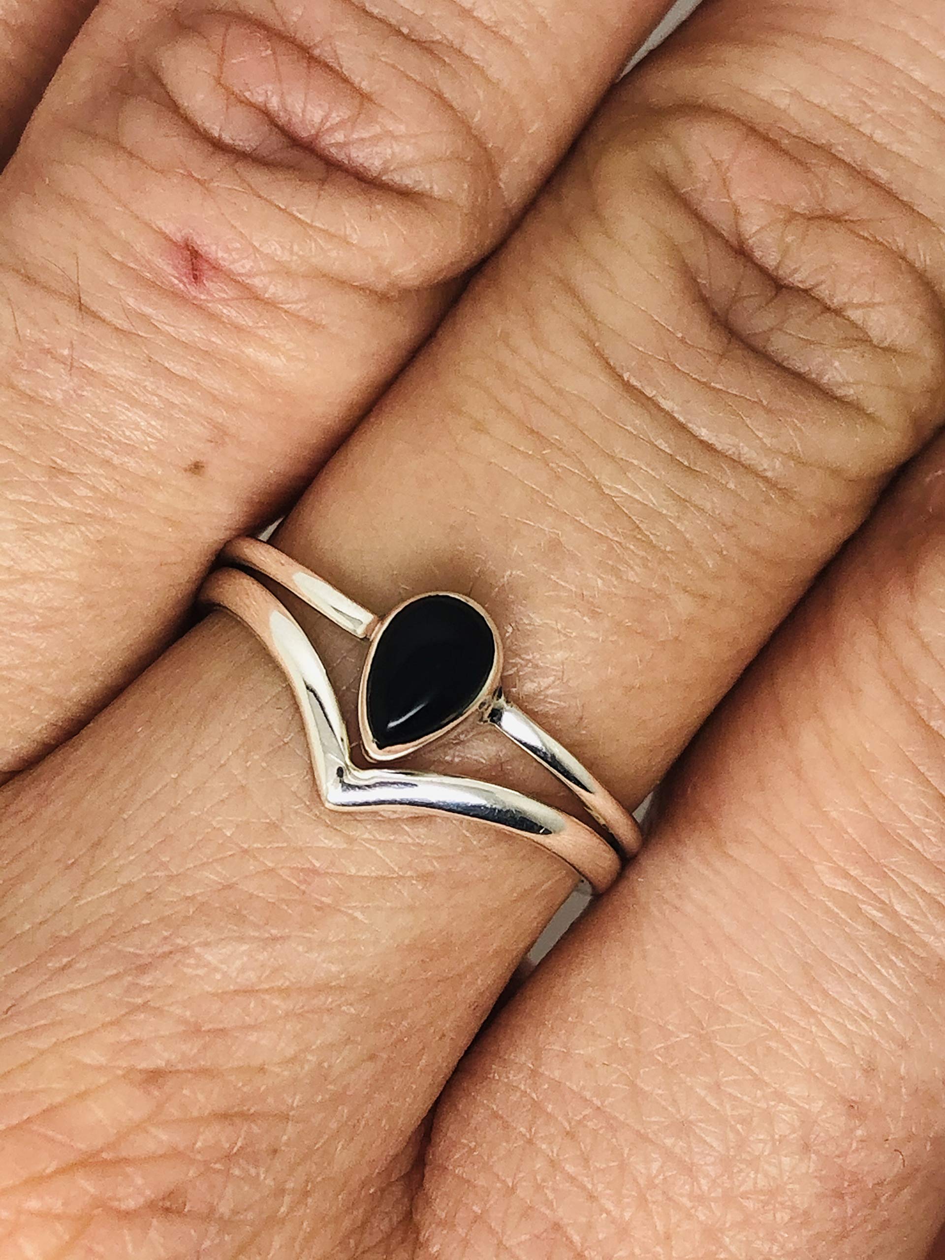 Black Onyx Ethnic Vintage Gipsy Pear Stone Ring 925 Sterling Silver Tribal Boho Chic (6)