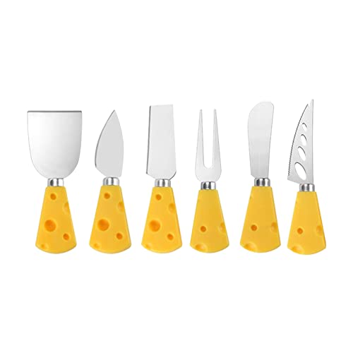 Cheese Knife Set of 6, Stainless Steel Small Cute Cheese Knives and Forks with Plastic Handle, Complete Stainless Steel Cheese Knives Collection for Family Gathering Christmas Wedding Party