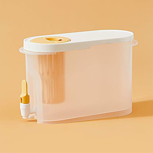 SAHLA 3.9L Plastic Drink Dispenser with Spigot for Fridge, Cold Kettle with Faucet in Refrigerator, Clear Beverage Dispenser for Fridge with Spigot and Fruit Infuser Yellow
