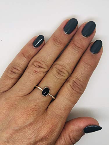 Black Onyx Oval Stone Delicate Ring 925 Sterling Silver Vintage Tribal Gipsy Boho Look US Size 6 7 8 (6)