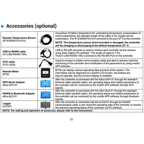 EPEVER Remote Temperature Sensor RTS and Monitoring Adapter RS485 to USB for EPEVER MPPT Solar Panel Charge Controller