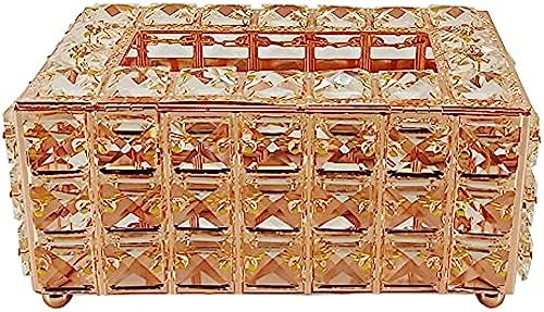 Handmade Square Crystal Tissue Box Tray 200pc Paper Towel Storage, Silver Rectangle Cover Luxury Toilet Holder for on Bathroom Vanity/Countertop/Bedroom Dresser/Night Stand/Desk/Table Rectan (Gold)