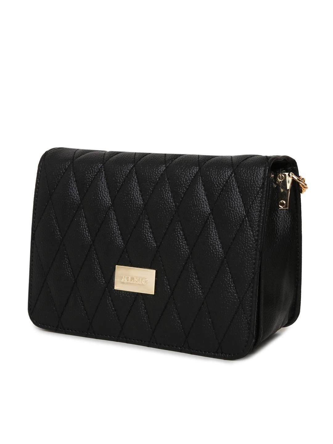 KLEIO Women's Quilted Vibrant Cross Body Sling Hand Bag For Medium Black