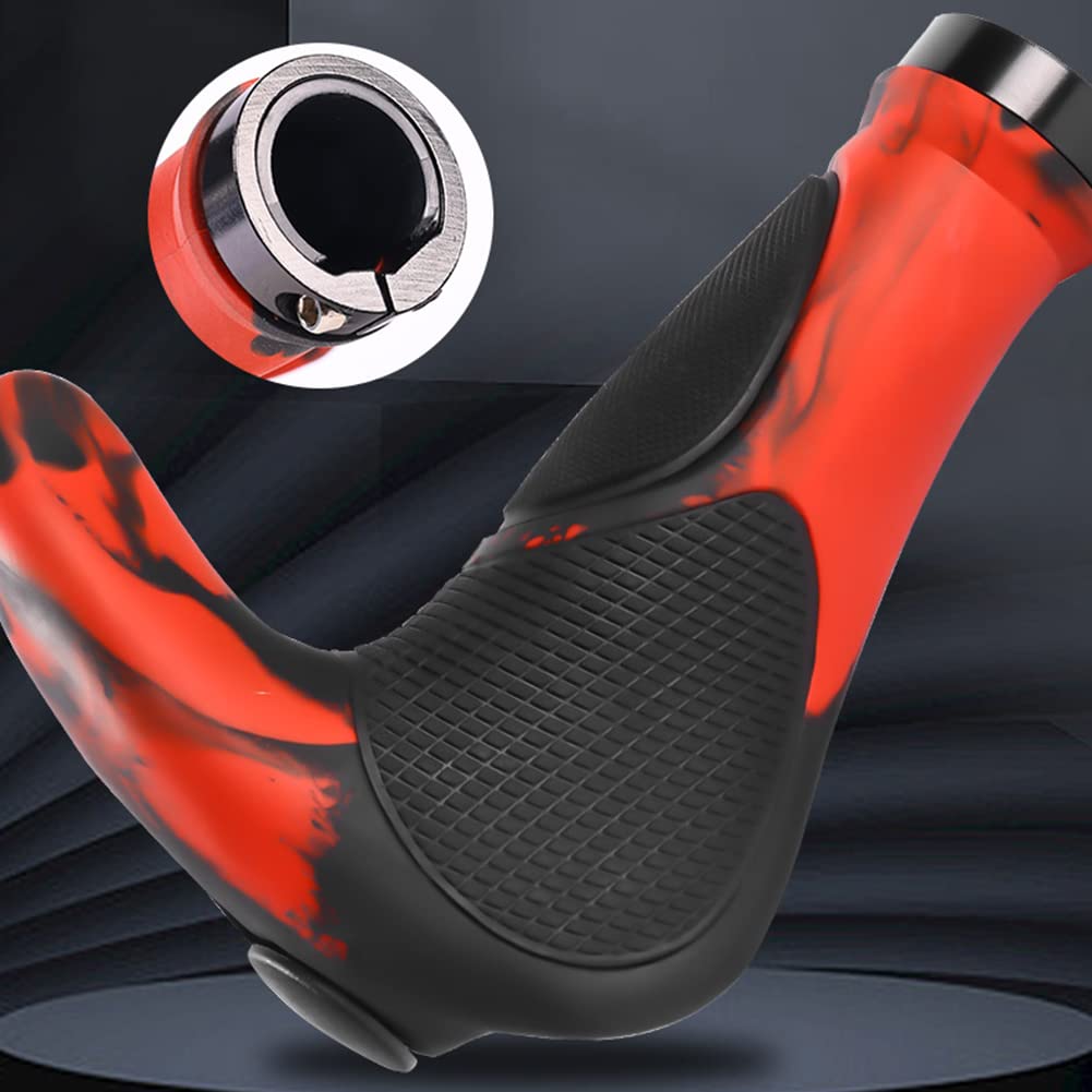 Bike Handlebar Grips,MoreChioce Non-Slip Rubber Handlebar Grip Lock on Grip Ergonomic Design Bicycle Grips Shock Absorbing Bike Handle Grips for Mountain Bike,Road Bike,Folding Bike,Red,Claw Shape