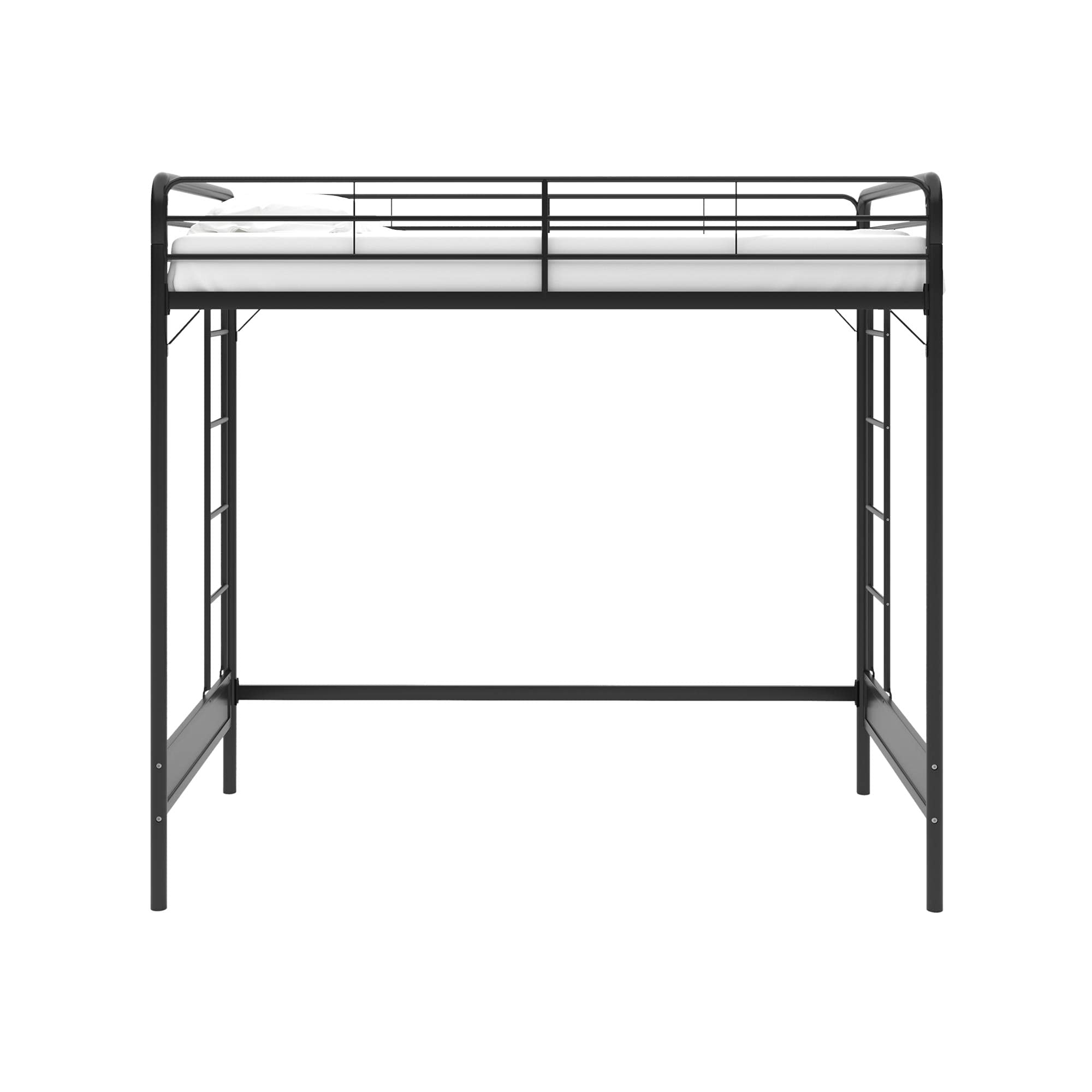 REALROOMS Colten Kid's Metal Loft Bed, Underbed Desk and Gaming Area, Two-Sided Ladder, Twin, Black