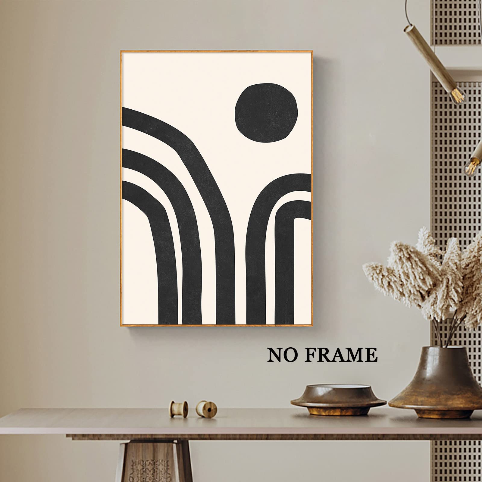 Black and White Abstract Wall Art Boho Line Abstract Drawings Poster Black Stroke Painting Beige Black Abstract Shapes Canvas Modern Geometric Pictures Abstract Line Artwork Print 16x24inchx3 No Frame