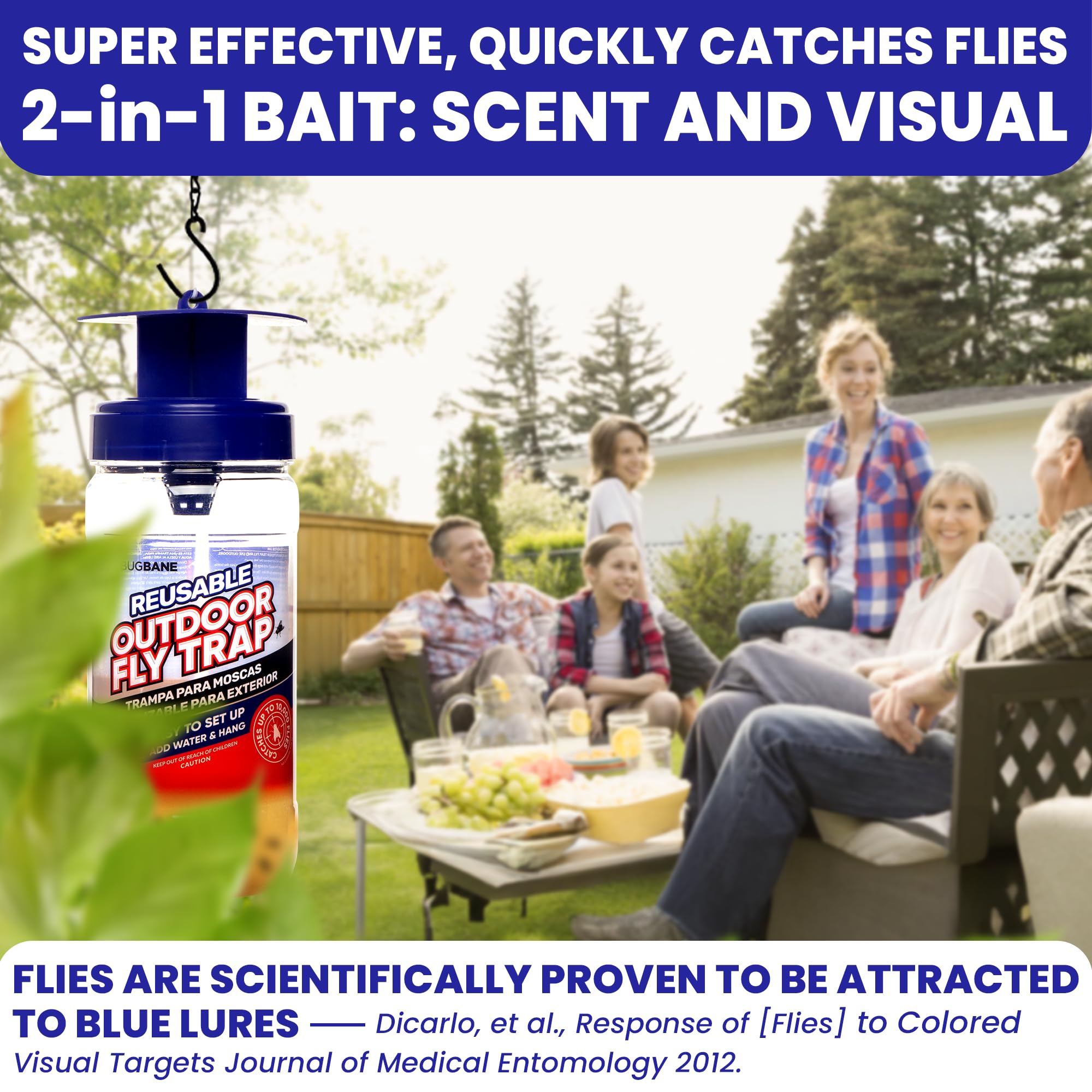 Reusable Fly Traps Outdoor Fly Traps with 2 Natural Fly Magnet Bait Refills. Flies Trap Outdoor Reusable Fly Trap Jar Fly Trap Fly Catchers Outdoor Fly Bait Fly Bags Flytraps Stable Fly Trap Bait